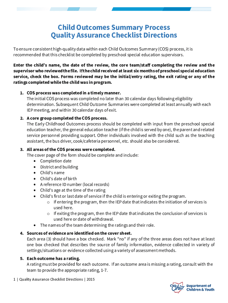 Fillable Online Child Outcomes Summary Form Quality Assurance Checklist ...