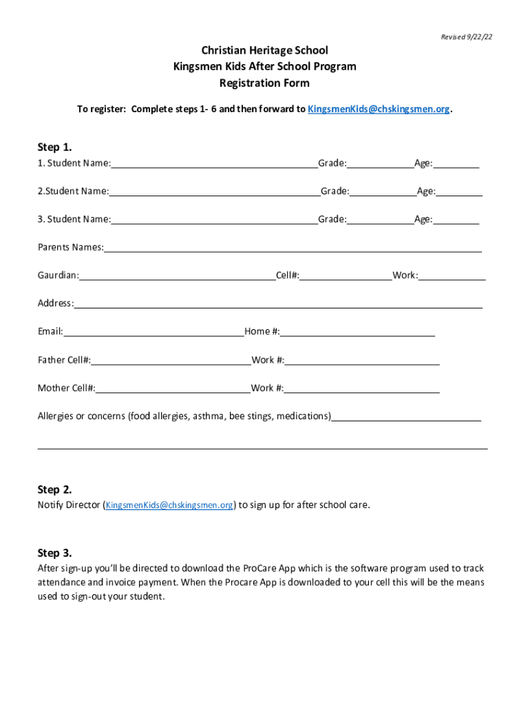 Fillable Online Kingsmen Kids After School Program Fax Email Print ...