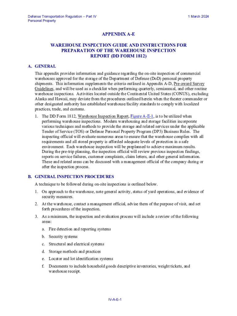 Fillable Online Warehouse Inspection Guide and Instructions for Preparation of the Warehouse ...