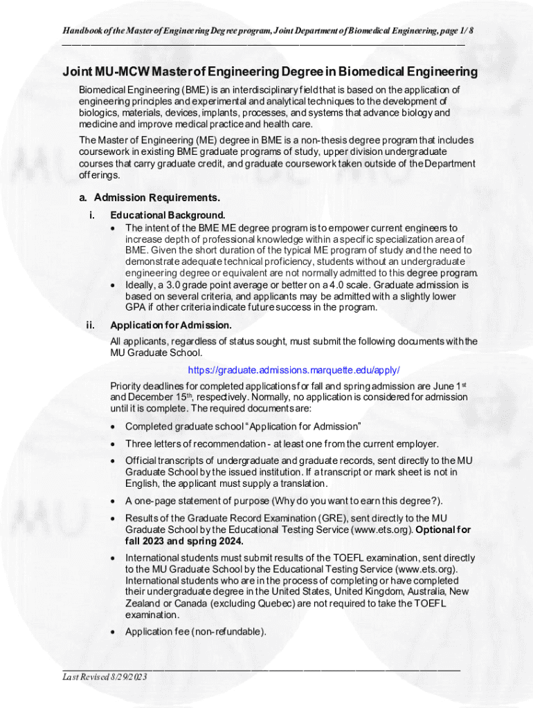 Fillable Online Master's Curriculum - Biomedical Engineering Fax Email ...