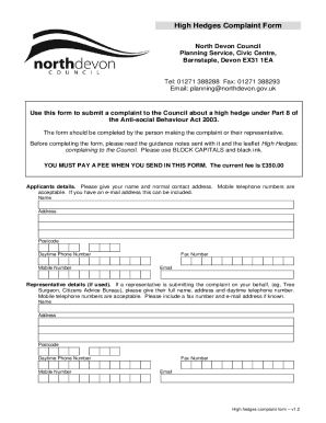 Fillable Online HIGH HEDGES COMPLAINT FORM GUIDANCE NOTES Fax Email ...