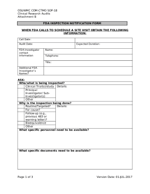 SOP18 - Attachment B - FDA Inspection Notification Doc Template | pdfFiller