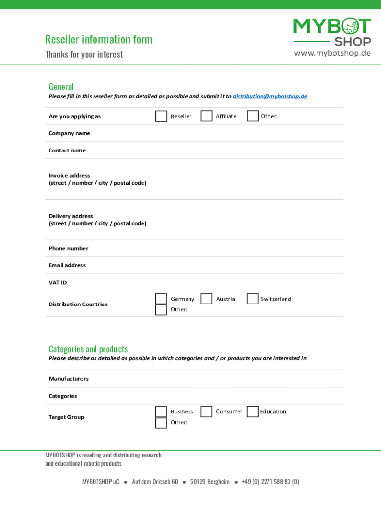 Fillable Online Reseller Application Form Template - Fill Out and Sign ...
