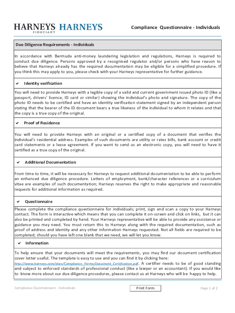 Fillable Online Compliance Questionnaire - Individuals Fax Email Print ...