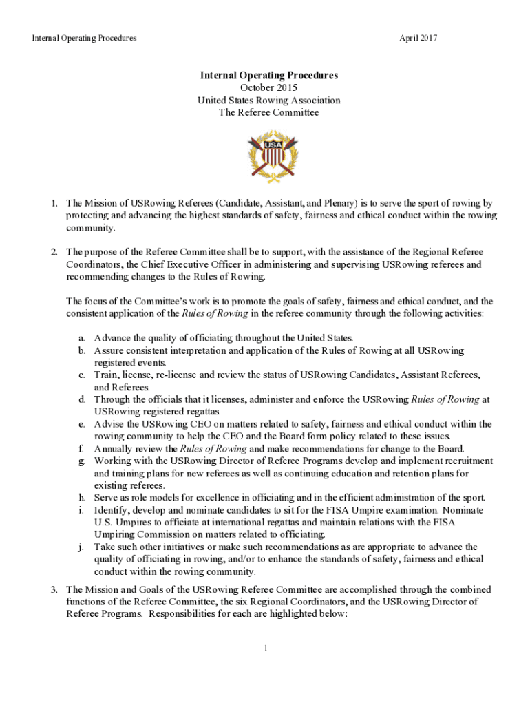 Fillable Online Internal Operating Procedures United States Rowing ...
