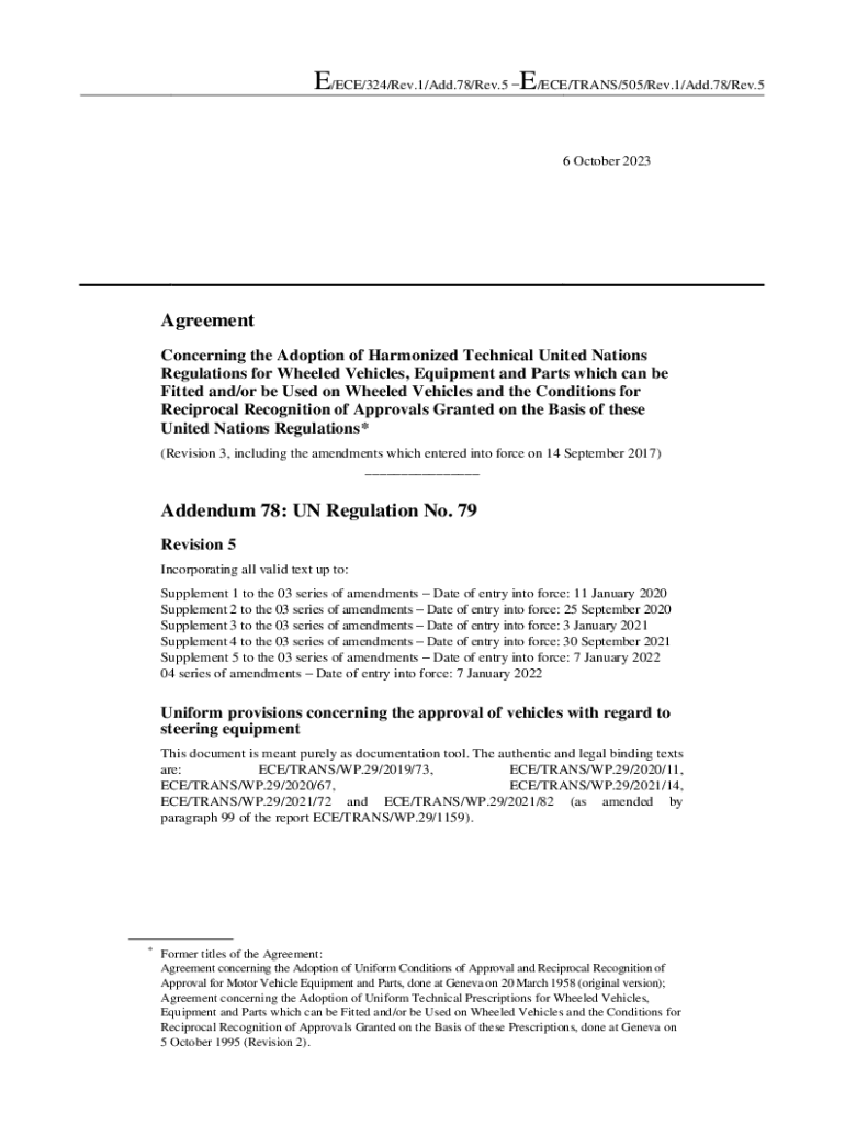 Fillable Online Agreement Addendum 78: UN Regulation No. 79 Fax Email Print - pdfFiller