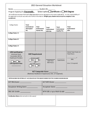 Fillable Online General Education Worksheet2023/2024 Application Fax ...