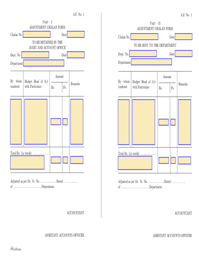 Fillable Online bhu ac A.F. No. 1 Part I ADJUSTMENT CHALAN FORM Chalan ...
