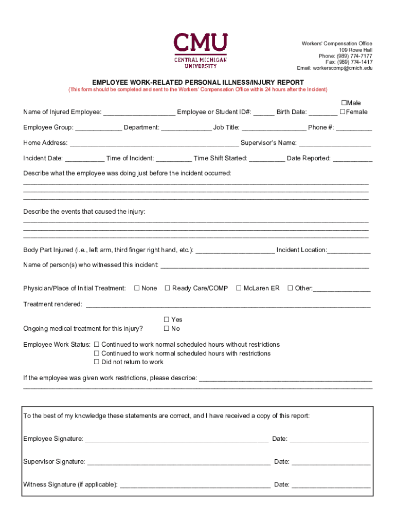Fillable Online Workers' Compensation Employee Report of Injury Form ...