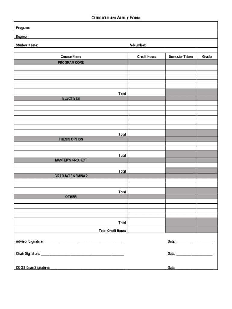 Fillable Online CURRICULUM AUDIT FORM Fax Email Print - pdfFiller