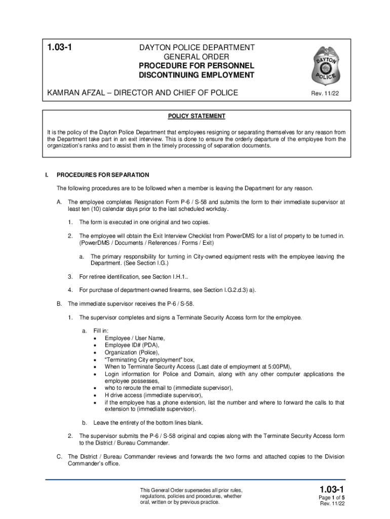 Fillable Online dayton police department general order procedure for ...
