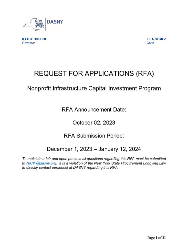 Fillable Online REQUEST FOR APPLICATIONS (RFA) - Nonprofit ...