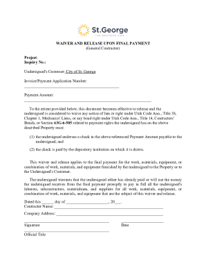 Fillable Online Unconditional Waiver And Release On Final Payment ...