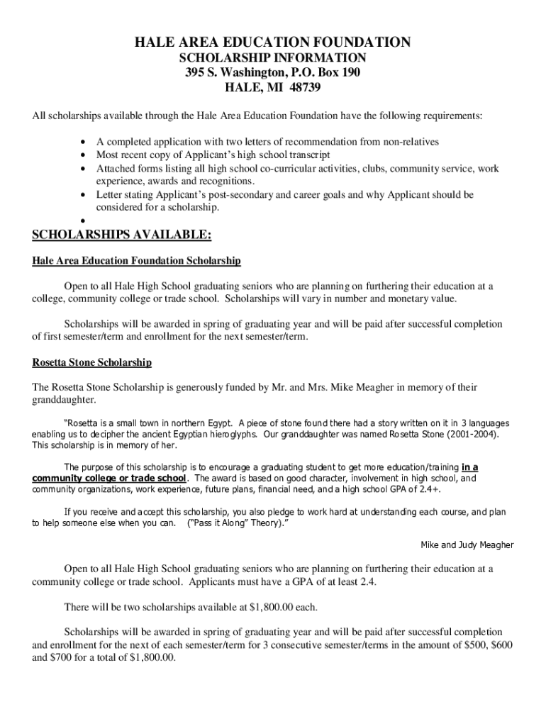 Fillable Online Hale Area Schools - Fill and Sign Printable Template ...