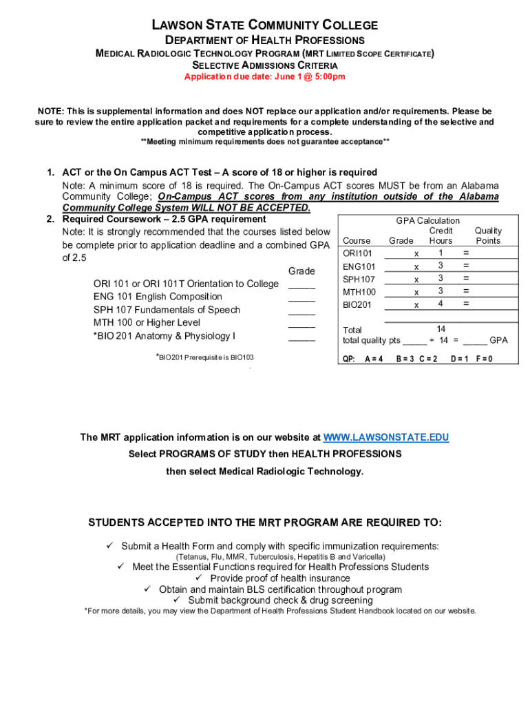 Fillable Online Medical Radiologic Technology Program (MRT Limited ...