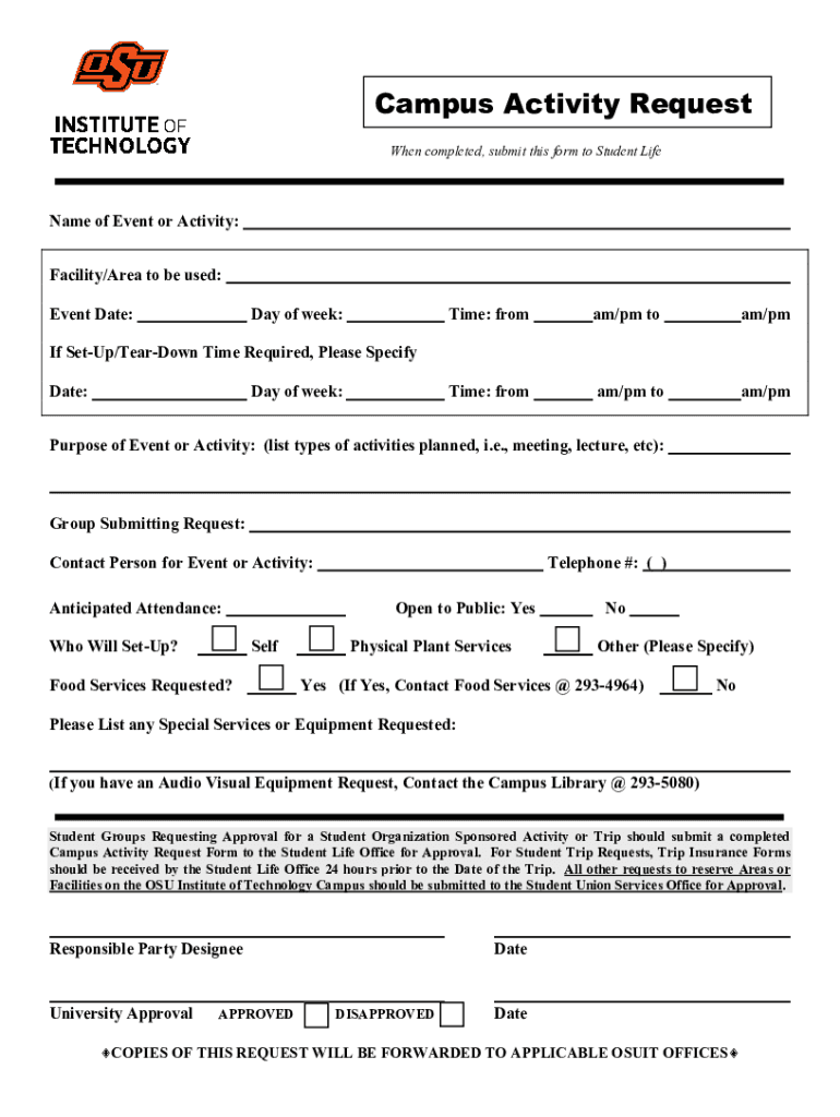 Fillable Online 1. Club/Organization Trips : The Campus Activity ...