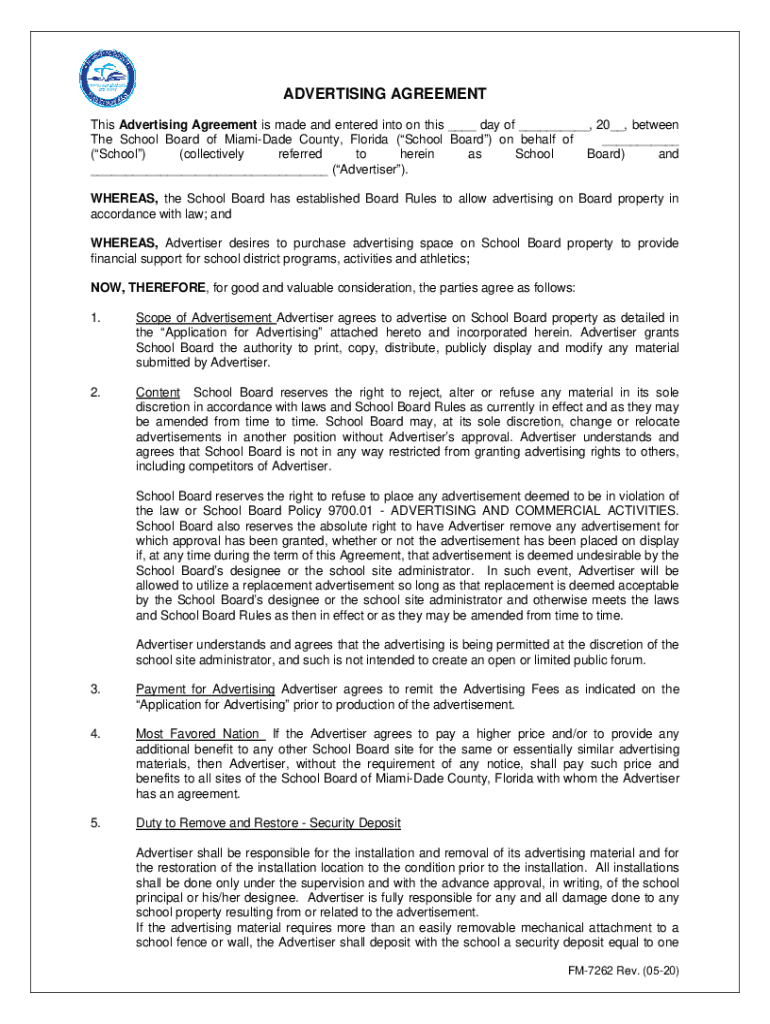 Fillable Online Advertising Agreement - Revised 07-11.doc Fax Email ...