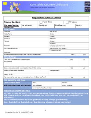 Fillable Online Registration Form & Contract Type of Contract Chosen ...