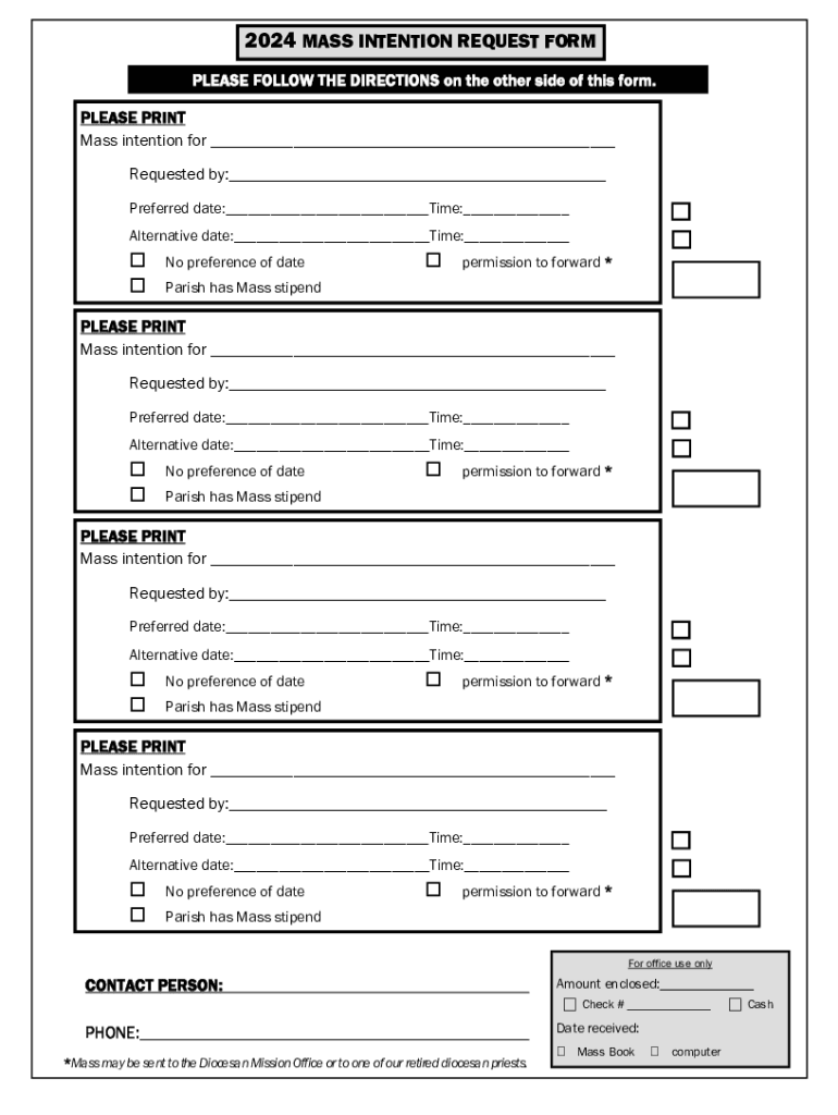 Fillable Online 2024 MASS INTENTION REQUEST FORM Fax Email Print ...