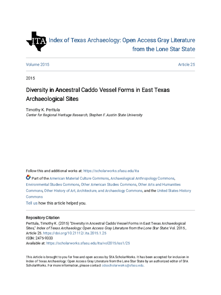 Fillable Online Diversity in Ancestral Caddo Vessel Forms in East Texas ...