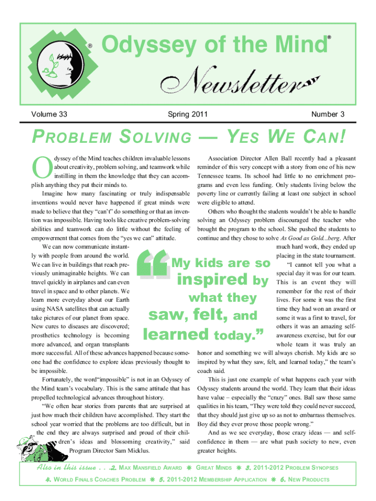 Fillable Online Why Odyssey of the Mind is Good for Kids Fax Email Print - pdfFiller