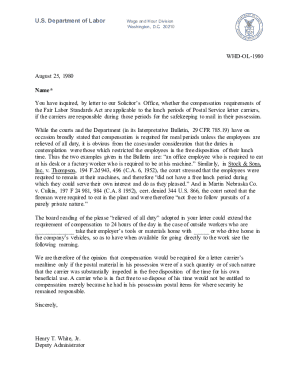 Fillable Online Department of Labor Wage and Hour Division Opinion ...