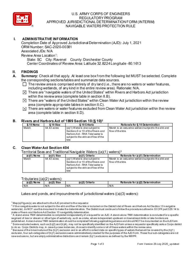 Fillable Online U.S. Army Corps of Engineers, Regulatory Program ...