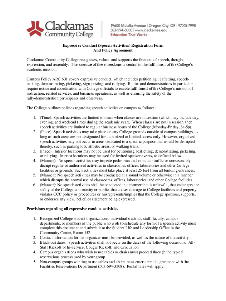 Fillable Online webappsrv clackamas Expressive Conduct (Speech ...