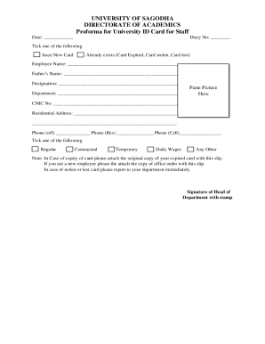 Fillable Online Proforma for University ID Card for Staff Fax Email ...