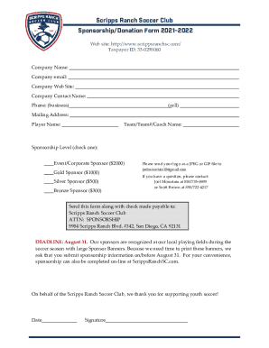 Fillable Online Scripps Ranch Soccer Club Sponsorship/Donation Form ...