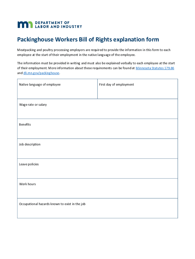 Fillable Online Packinghouse Workers Bill of Rights explanation form ...