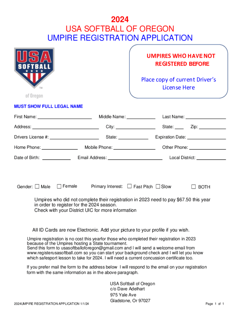 Fillable Online 2024 Umpire Registration Form Fax Email Print - pdfFiller
