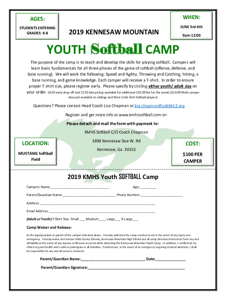 Fillable Online Summer Camps - City of Kennesaw Fax Email Print - pdfFiller