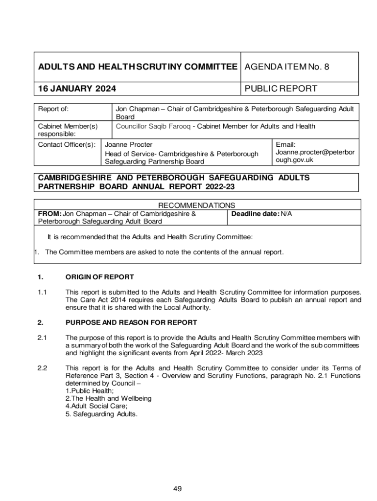 Fillable Online Committee details - Adults & Health Scrutiny Panel Fax ...