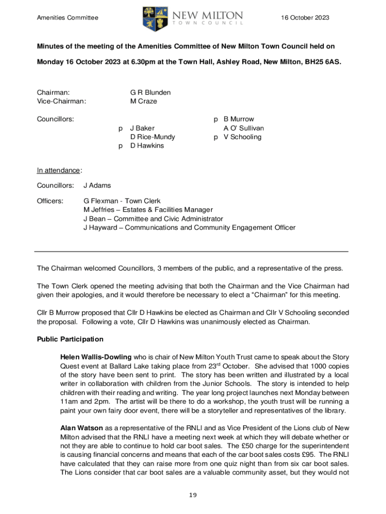 Fillable Online Amenities Committee 11 July 2023 - New Milton Town ...