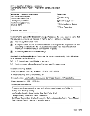 Fillable Online geophysical survey permitpre-survey notification form ...