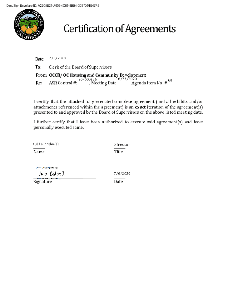 Fillable Online Certification of Agreements Fax Email Print - pdfFiller