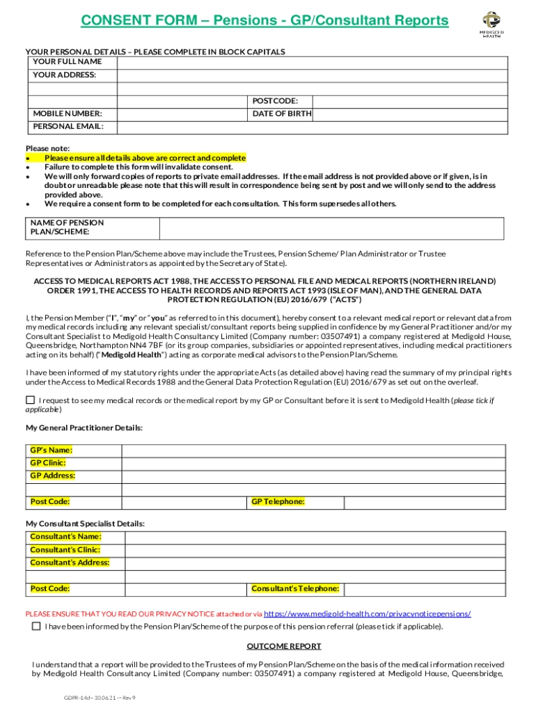 Fillable Online Consent Form - GP Consultants - Pensions. Consent Form ...
