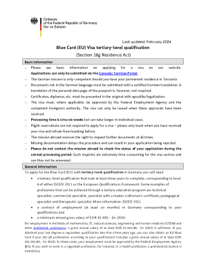 Fillable Online Blue Card (EU) Visa tertiary-level qualification ...
