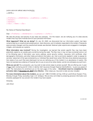 Fillable Online consumer sc Notice of Data Breach This letter is to ...
