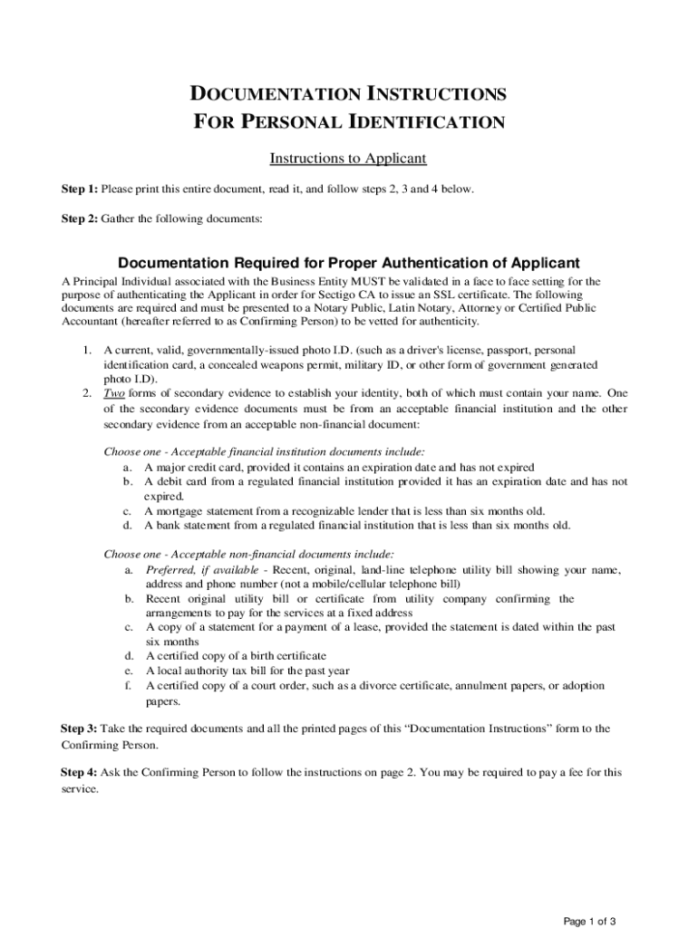 Fillable Online DOCUMENTATION INSTRUCTIONS FOR PERSONAL ... Fax Email Print - pdfFiller