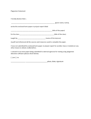 Fillable Online Plagiarism Statement.docx Fax Email Print - pdfFiller