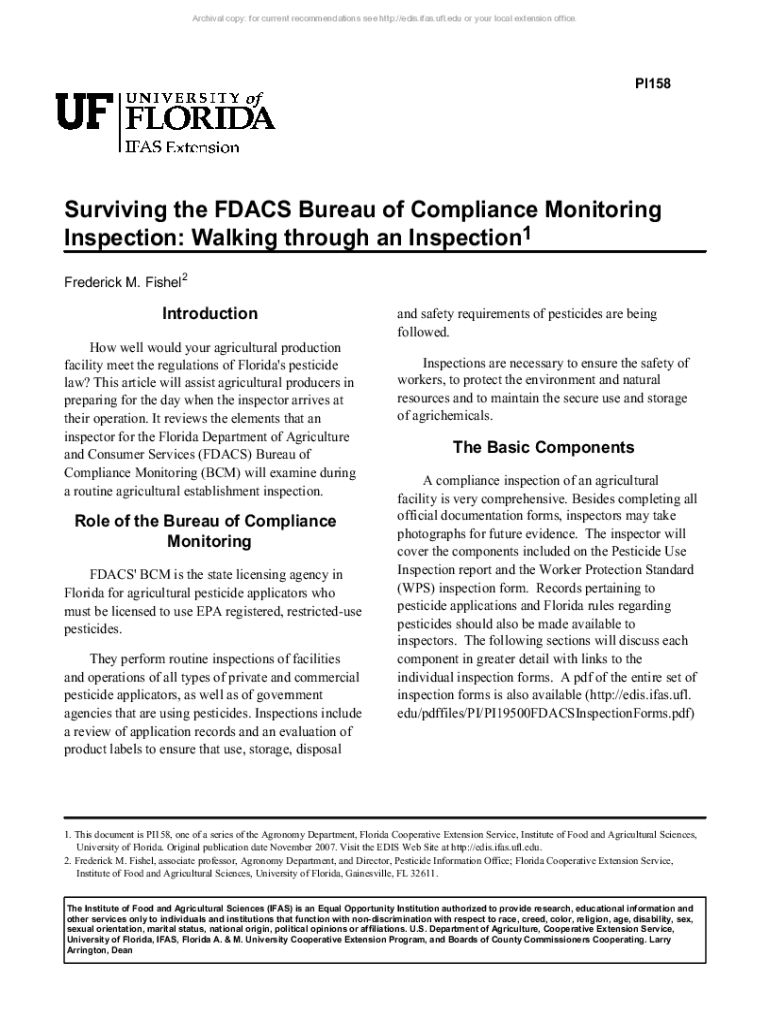 Fillable Online Surviving the FDACS Bureau of Compliance Monitoring ...