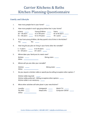 Fillable Online Currier Kitchens & Baths Kitchen Planning Questionnaire ...