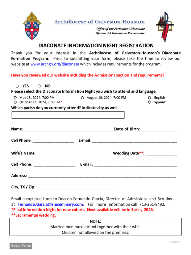 Fillable Online Discerning the Vocation of Deacon Fax Email Print - pdfFiller