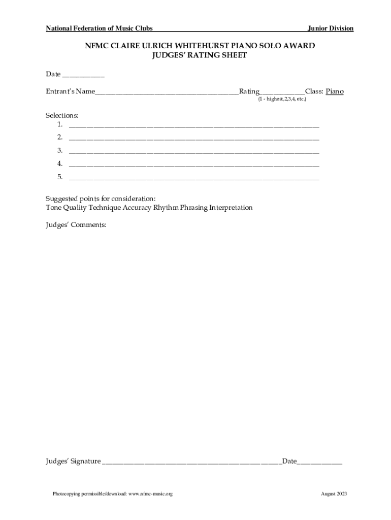Fillable Online NFMC CLAIRE ULRICH WHITEHURST PIANO SOLO ... Fax Email ...