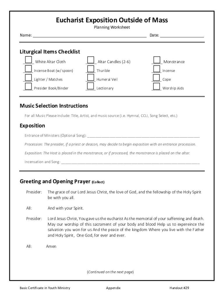 Fillable Online Guidelines for the Worship of the Eucharist Outside of Mass Fax Email Print ...