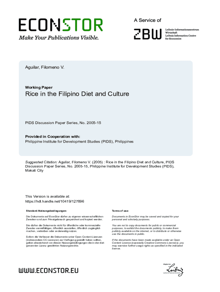 Fillable Online Rice in the Filipino Diet and Culture. Economics Fax Email Print - pdfFiller