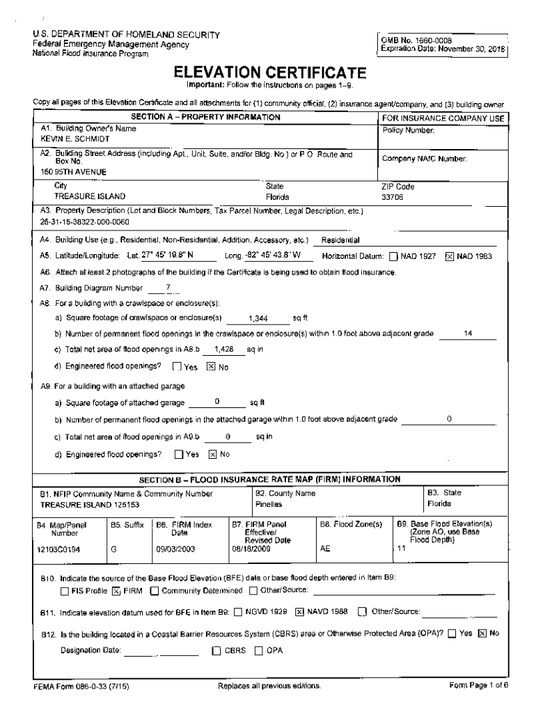 Fillable Online Elevation Certificate - 1345 W Windbreaker Ln Fax Email ...