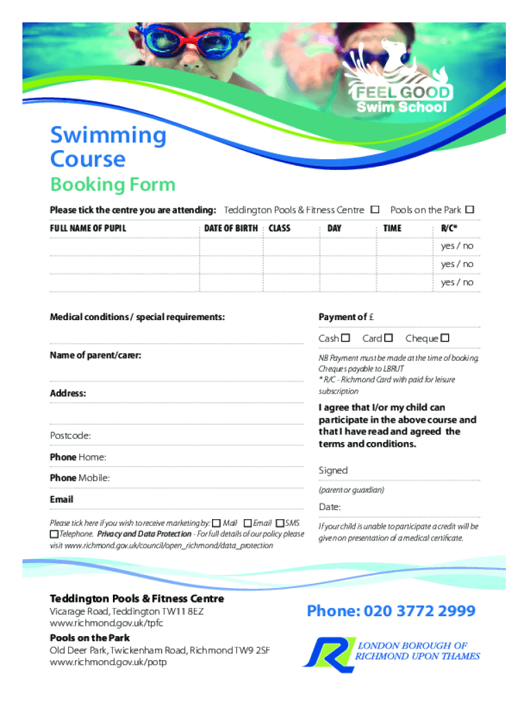 Fillable Online richmond gov Teddington Pools and Fitness Centre ...